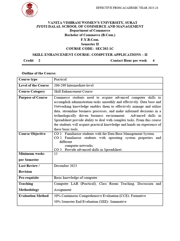 Computer Applications-II | Download Free PDF | Databases | Spreadsheet