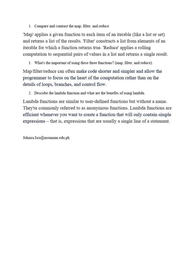 Map, Filter, Reduce, and Lambda Functions | PDF