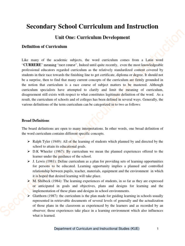 Secondary School Curriculum and Instruction | PDF | Curriculum | Learning