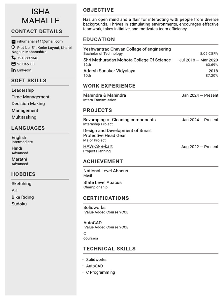 Resume Isha | PDF | Engineering