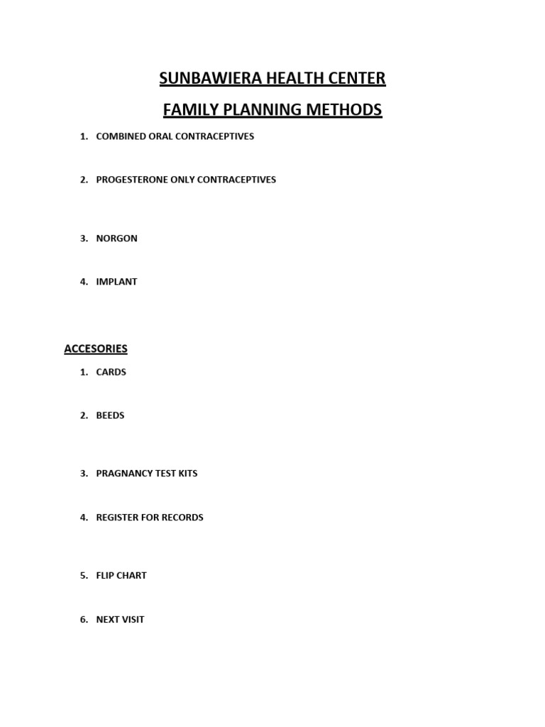Family Planning Methods | PDF | Self-Improvement | Wellness