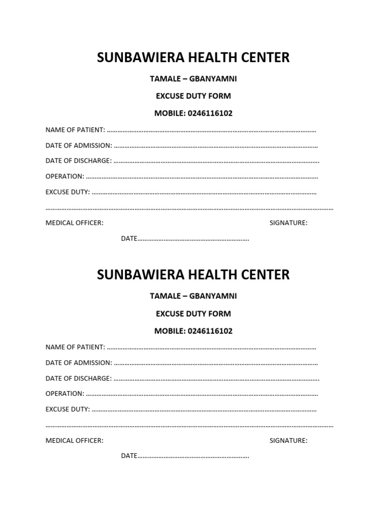 Excuse Duty Form | PDF