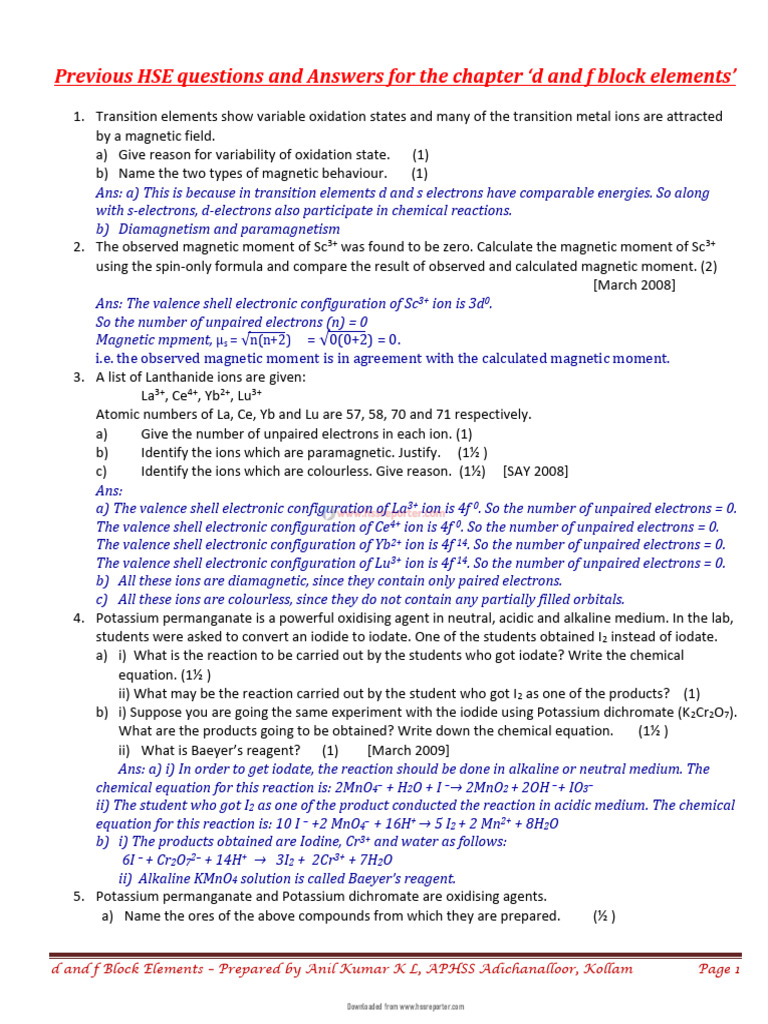 hssrptr_8. d and f block elements | PDF | Transition Metals | Lanthanide