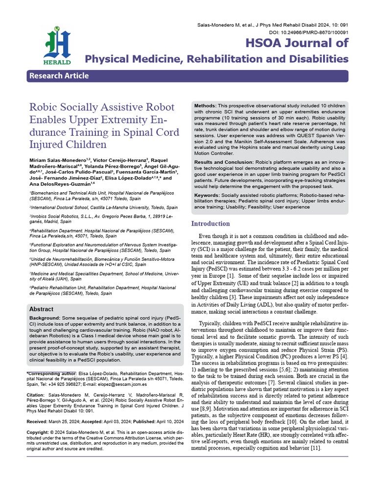 Robic Socially Assistive Robot Enables Upper Extremity Endurance Training in Spinal Cord Injured ...