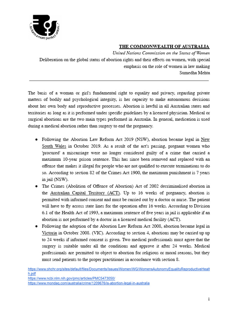 Position Paper - UNCSW - AUSTRALIA | PDF | Abortion | Informed Consent