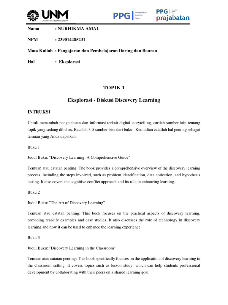 T1 - Eksplorasi - Diskusi Discovery Learning | PDF