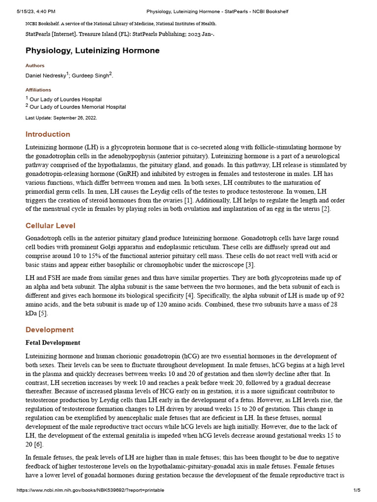 Physiology, Luteinizing Hormone - StatPearls - NCBI Bookshelf | PDF ...