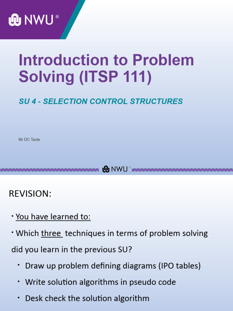 Study Unit 4 - Selection Control Structures | PDF | Computer Programming | Computing