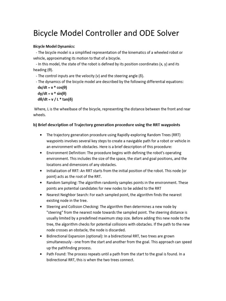 Robotics Assignment Bicycle Model Controller and Path Following ... Robotics Assignment Bicycle Model Controller and Path Following ...