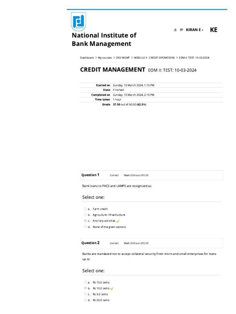 EOM II - TEST - 10-03-2024 - Attempt Review - Welcome To Learning at ...