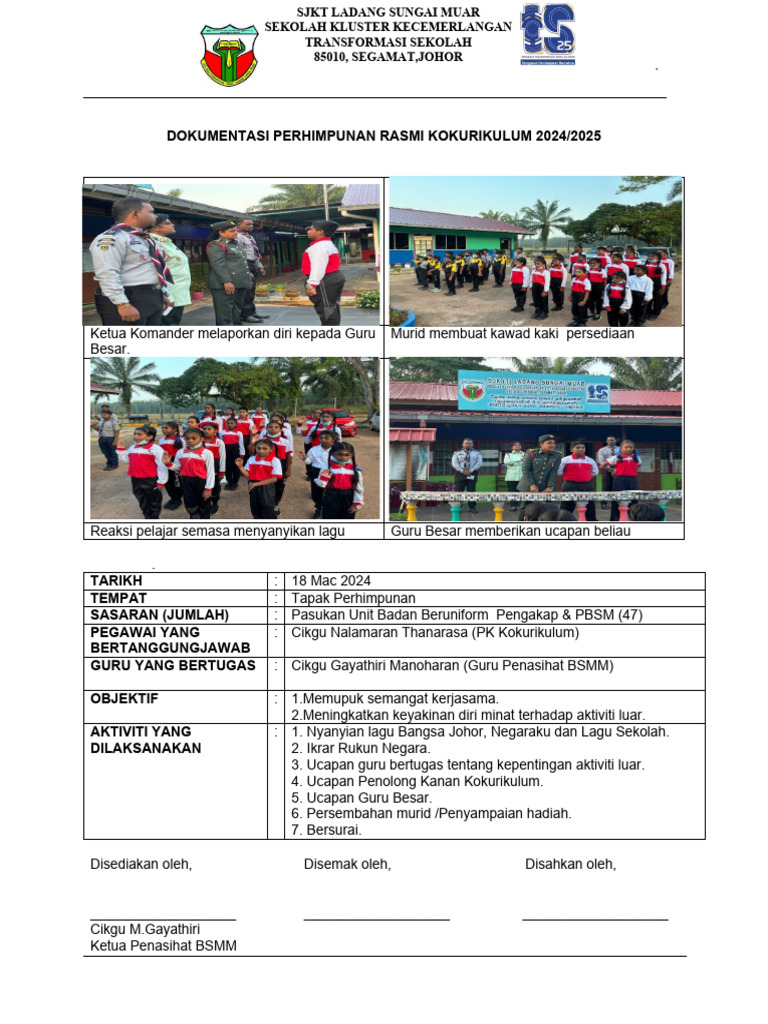Contoh Laporan Perhimpunan Rasmi Kokurikulum 2024&2025 | PDF