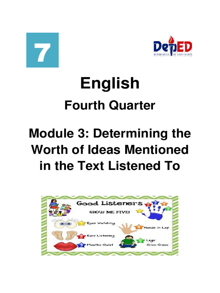 Module 3 Determining The Worth of Ideas Mentioned in The Text Listened ...