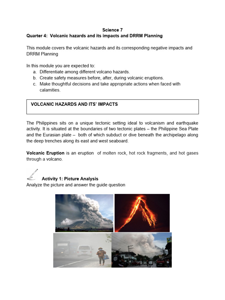 G7 TCSHS Volcanic Hazards and Impacts and DRRM Plan Notes and Worksheet ...