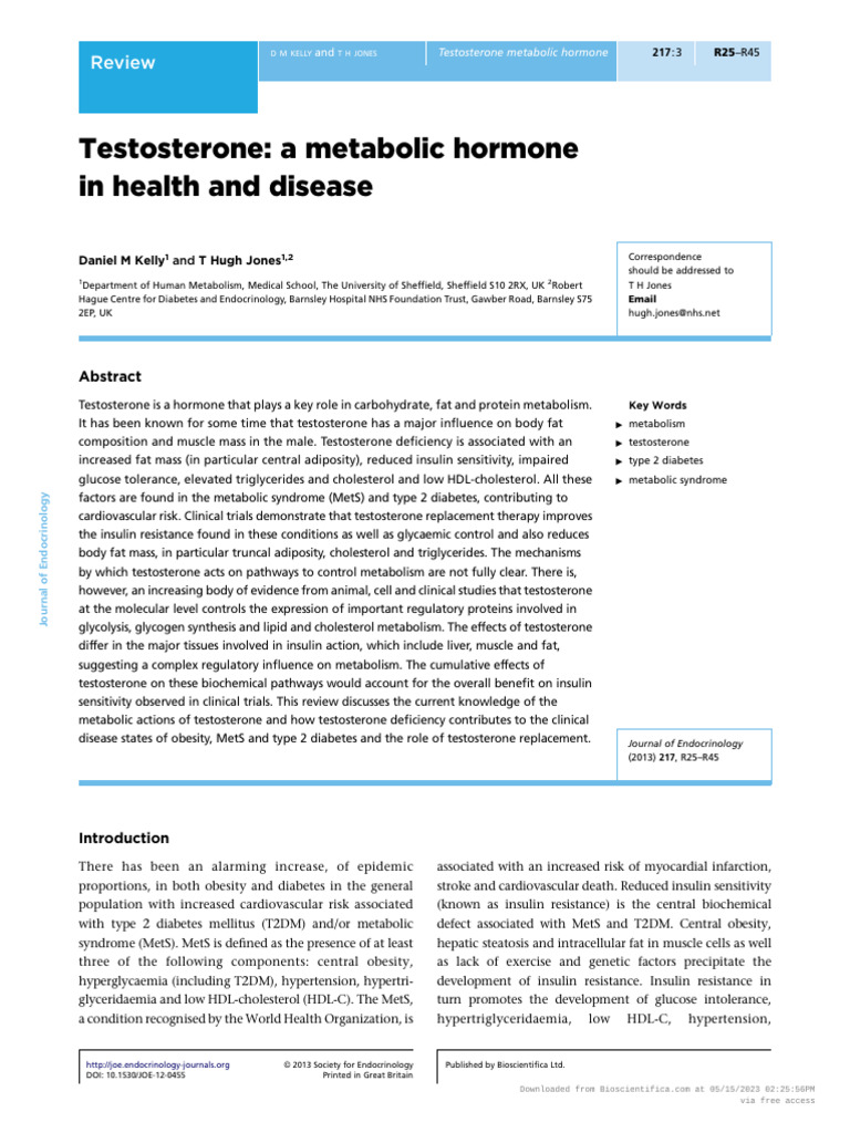 Testosterone A Metabolic Hormone in Health and Disease | PDF | Adipose ...