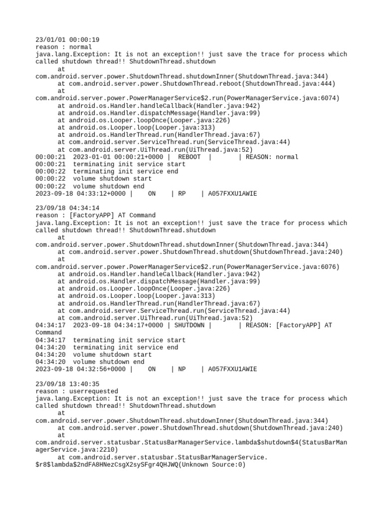 Android Shutdown and Reboot Log Analysis | PDF | Java (Programming Language) | Software Development
