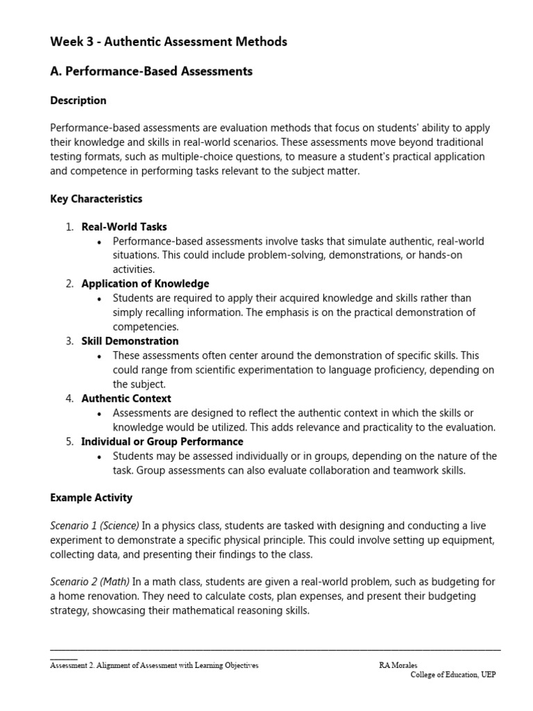 WEEK 3 Authentic Assessment Methods | PDF | Educational Assessment ...