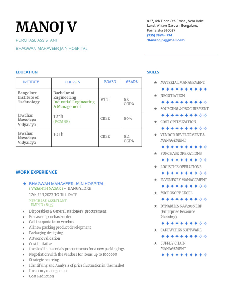 MANOJ Resume Updated | PDF | Procurement | Business