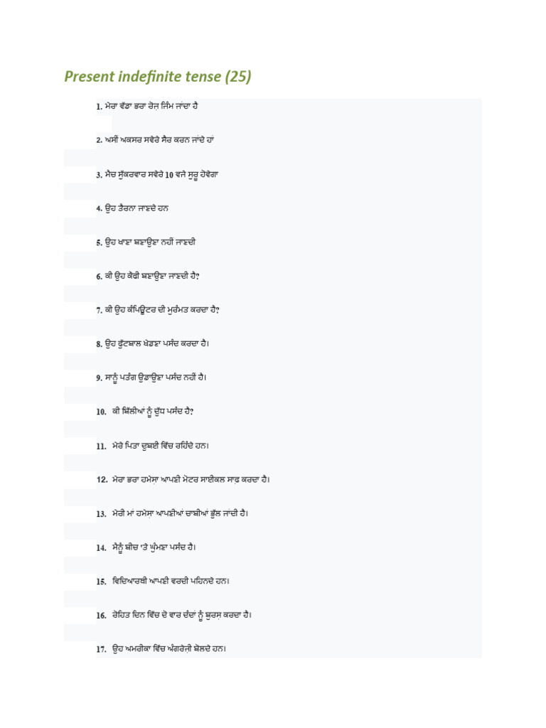 Present Indefinite Tense 6 PM Test | PDF