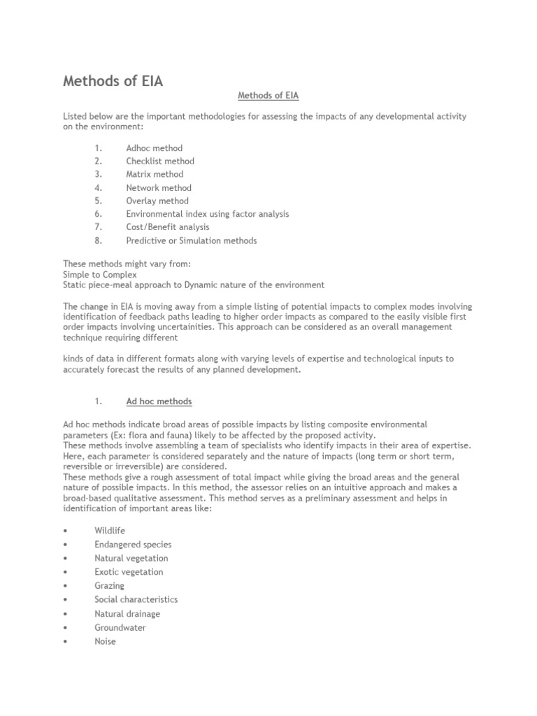 Methodologies of Eia | PDF | Environmental Impact Assessment | Methodology