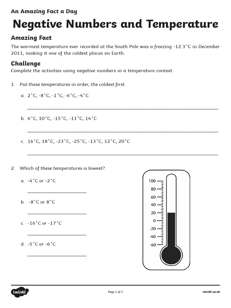 Negative Numbers and Temperature | PDF | Temperature | South Pole