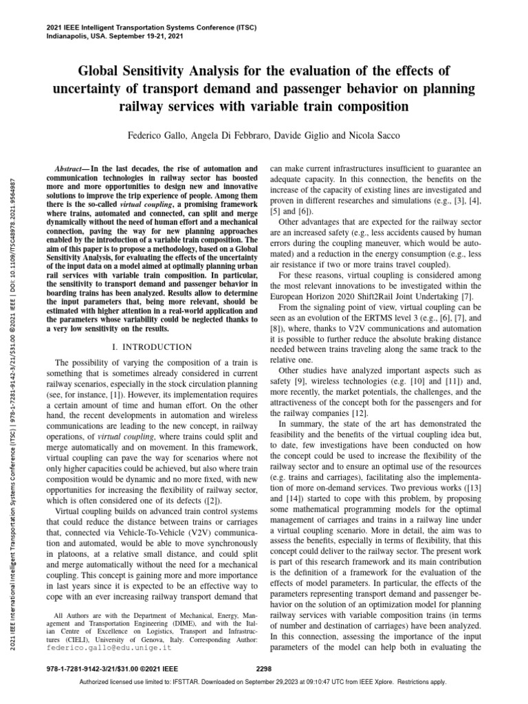 Global Sensitivity Analysis For The Evaluation of The Effects of Uncertainty of Transport Demand ...