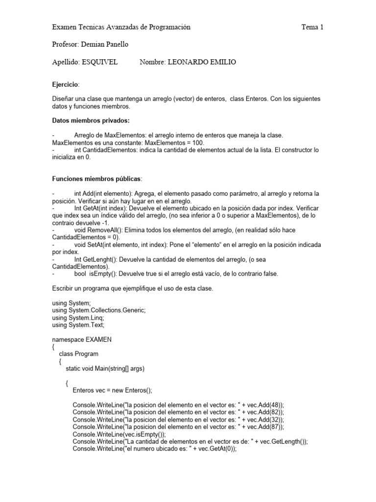 Parcial 2 Tecnicas Avanzadas de Programacion-ESQUIVEL LEONARDO | PDF ...