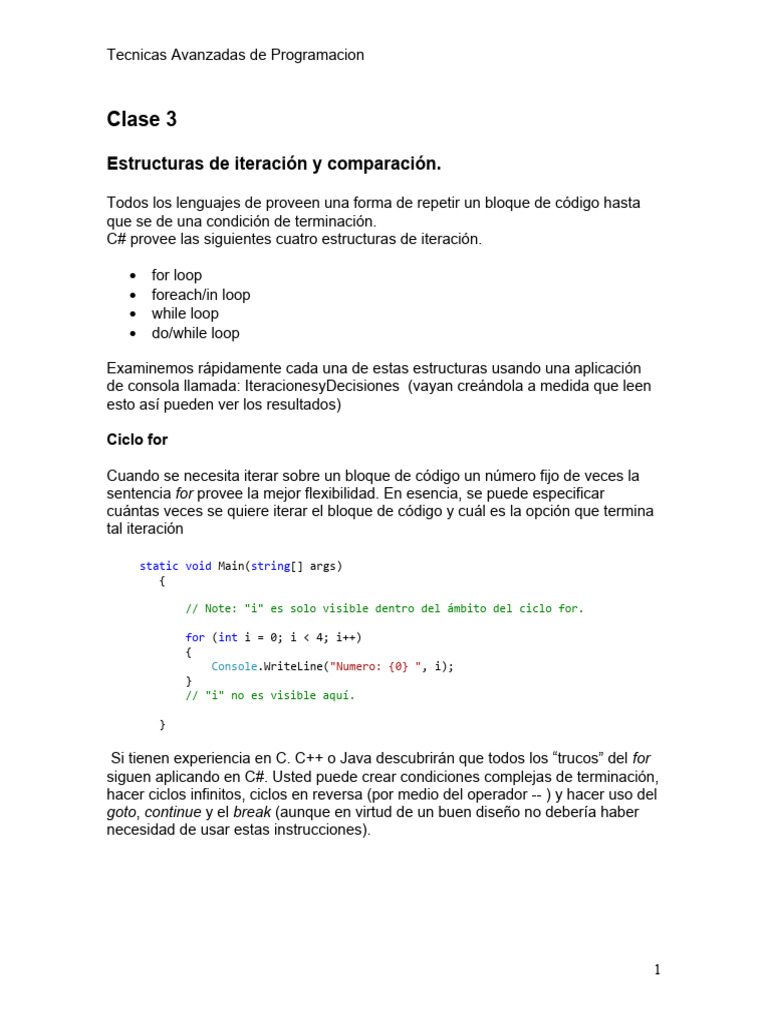 Estructuras de Iteración en C# | PDF | C Sharp (lenguaje de ...