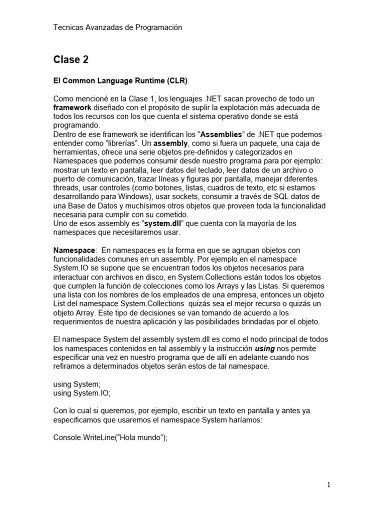 C Clase 2 Pdf C Sharp Lenguaje De Programación Lenguaje Ensamblador