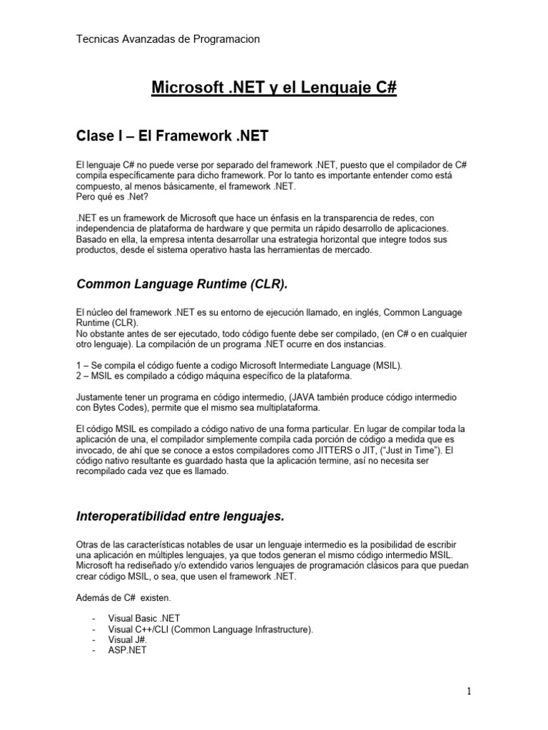 C# Clase 1 | PDF | .NET Framework | Programación de computadoras