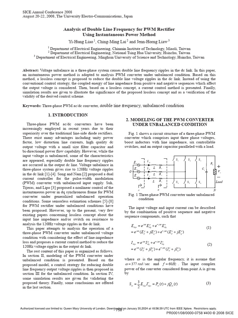 Analysis of Double Line Frequency For PWM Rectifier Using Instantaneous Power Method | PDF ...