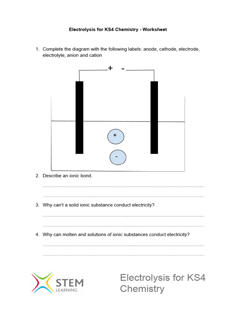 Worksheet Chemistry Electrolysis ks4 | PDF