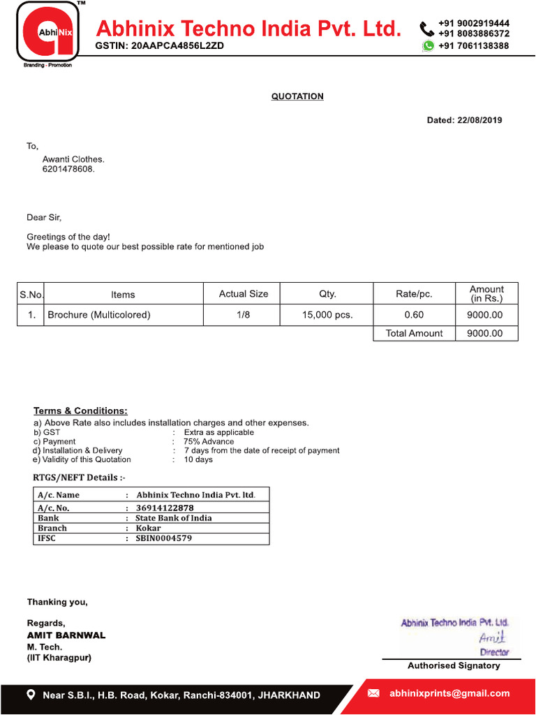 Awanti Clothes - Brochures - Quotation | PDF