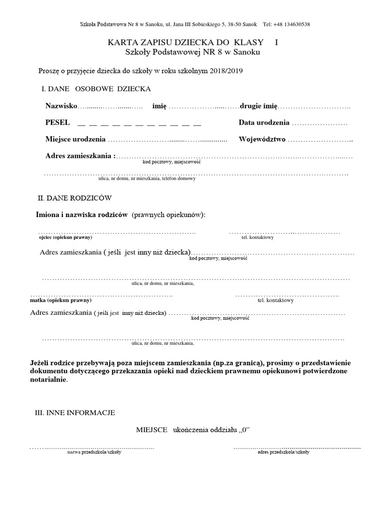 Karta Zapisu 1 2018 2019 | PDF