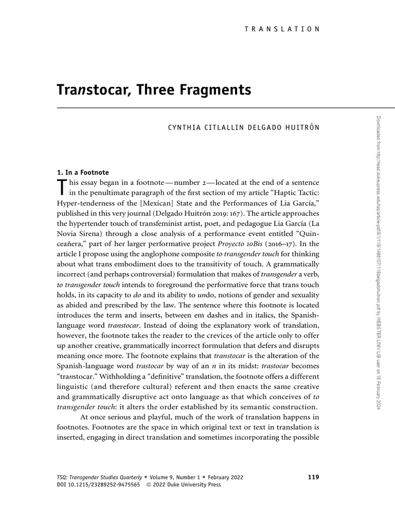 Transtocar Three Fragments Pdf Translations Transgender