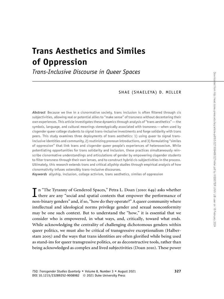 Trans Aesthetics and Similes of Oppression | PDF | LGBTQIA+ Studies ...