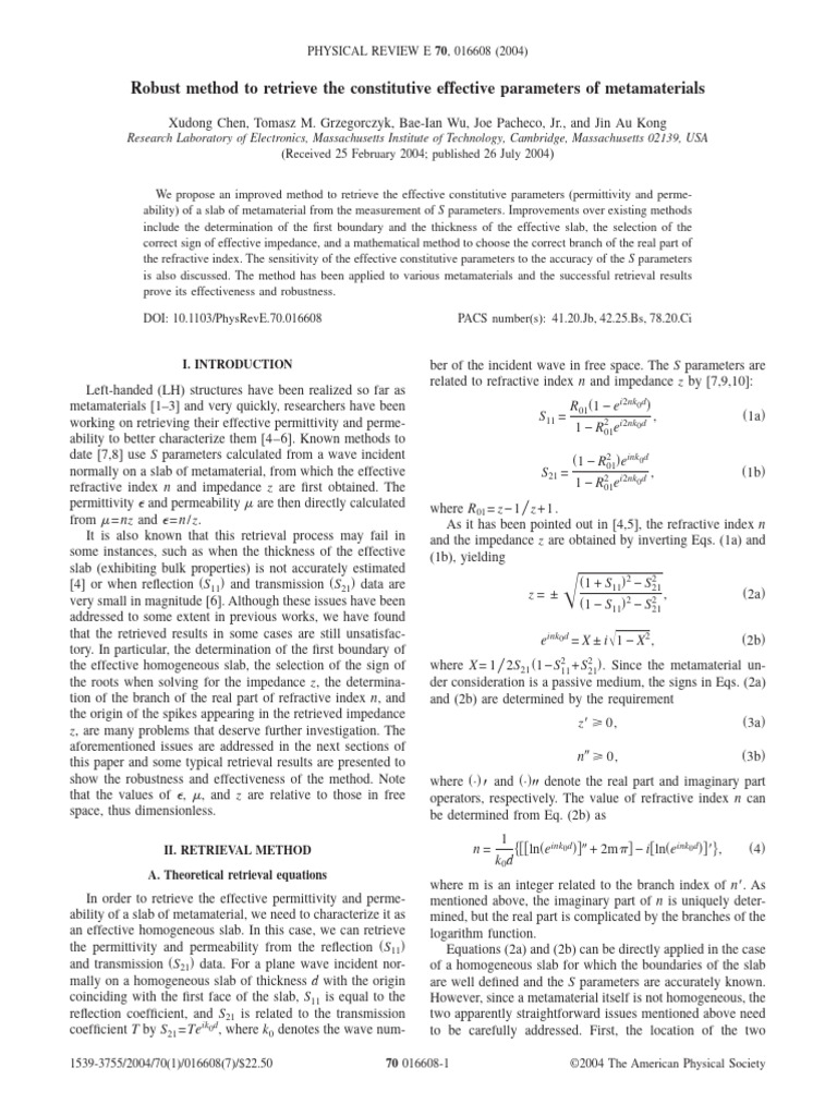 Robust Method To Retrieve The Constituti | PDF | Metamaterial ...