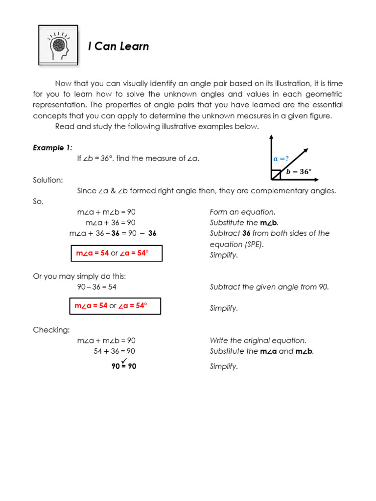Measures of Angle Pairs | PDF | Equations | Angle
