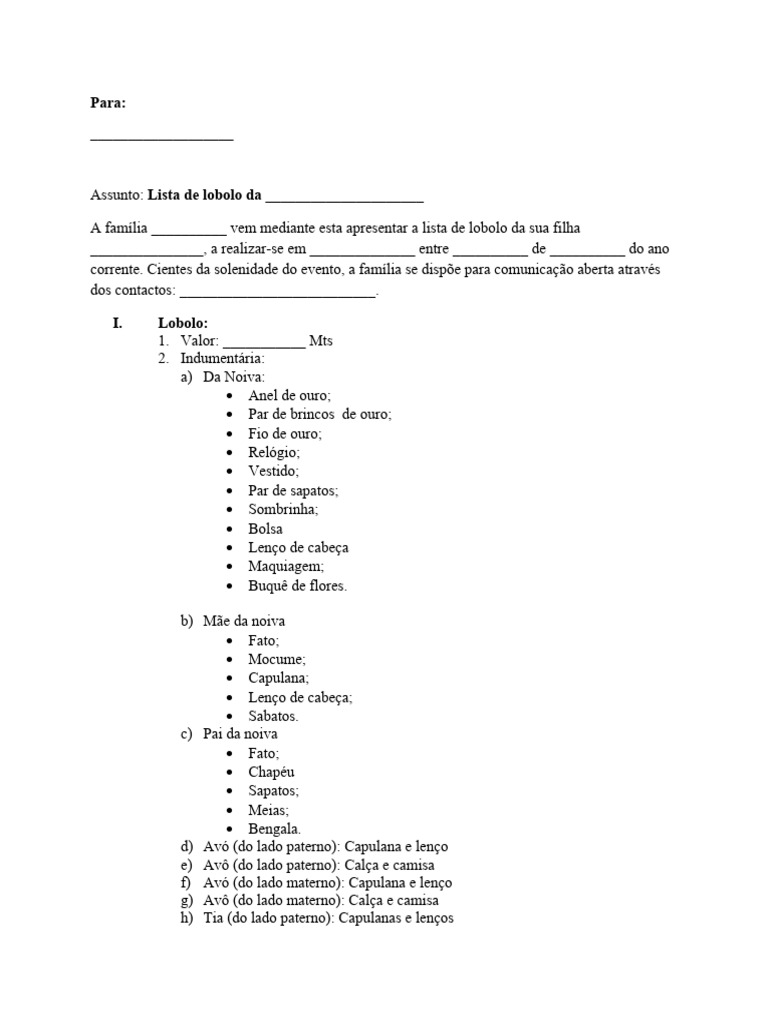 Modelo Lista de Lobolo | PDF | Alimentos