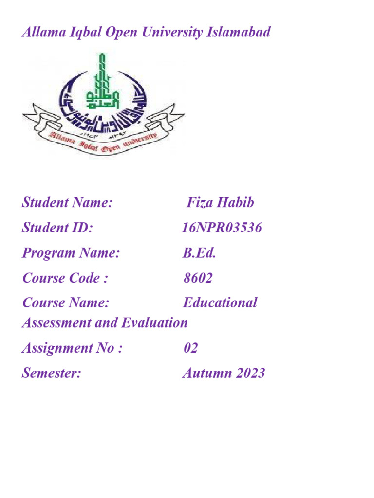 8602 2-Assessment-and-Evaluation | PDF | Validity (Statistics) | Educational Assessment