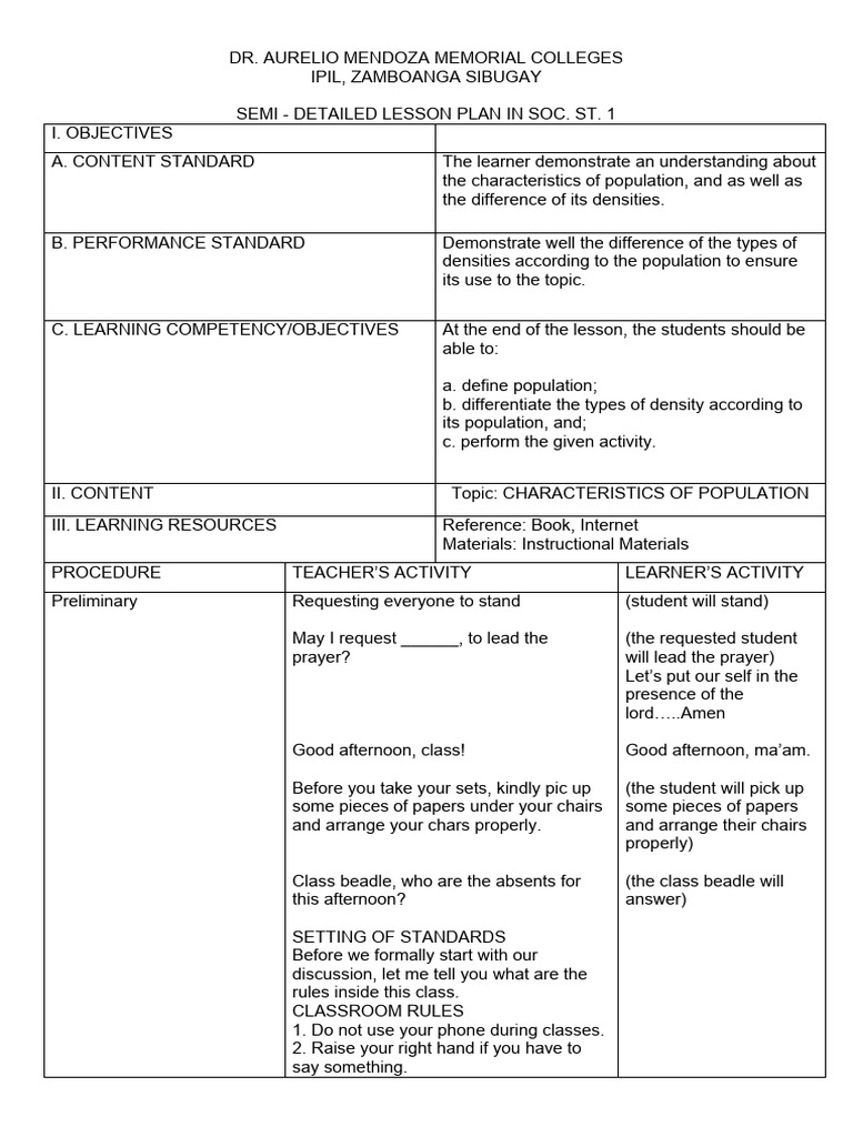 Population Density Lesson Plan | PDF | Learning | Lesson Plan