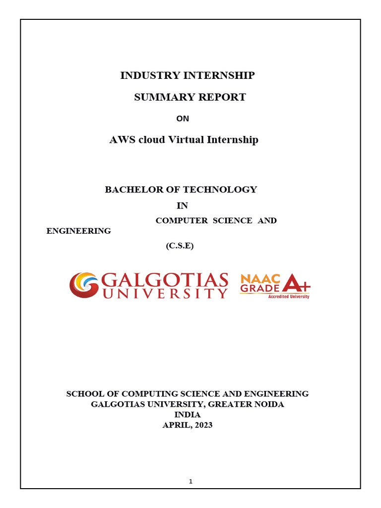 AWS cloud intership Report File | PDF | Cloud Computing | Amazon Web ...