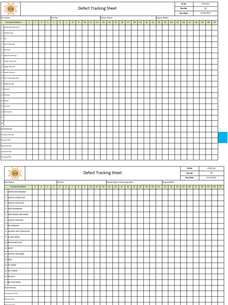 Defect Tracking Sheet | PDF | Industrial Processes