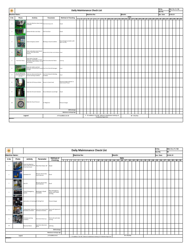 Daily Maintenance Check Sheet | Download Free PDF | Manufactured Goods ...
