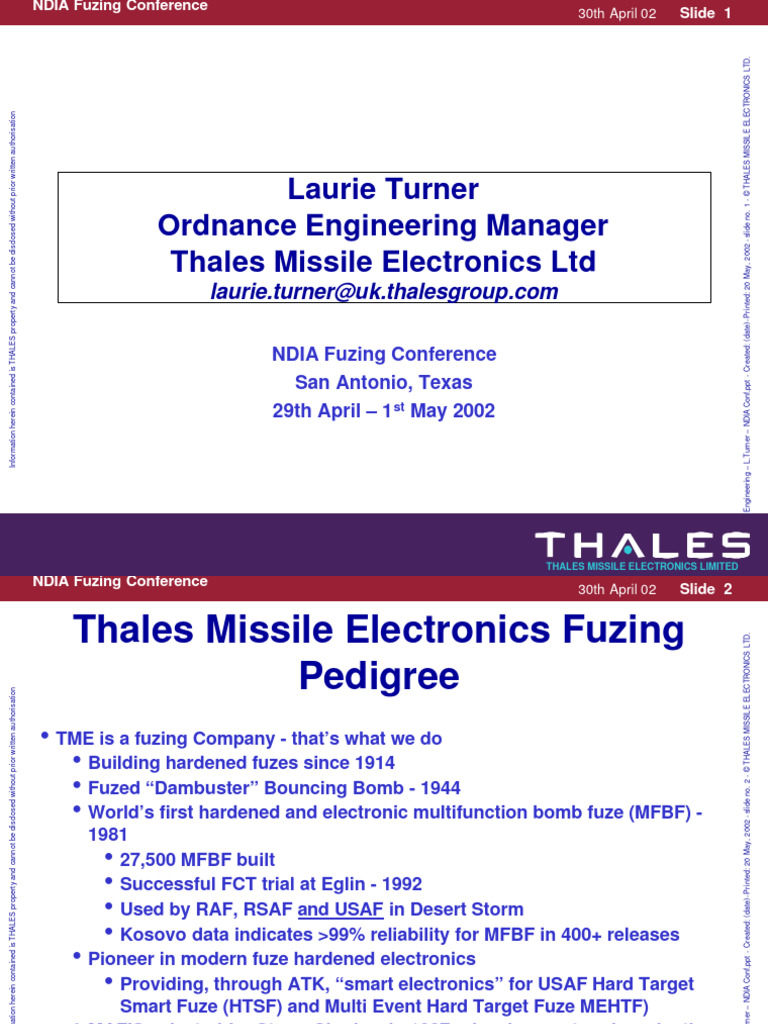 Thales Missile Electronics Fuzing Overview | PDF | Fuze | Military ...