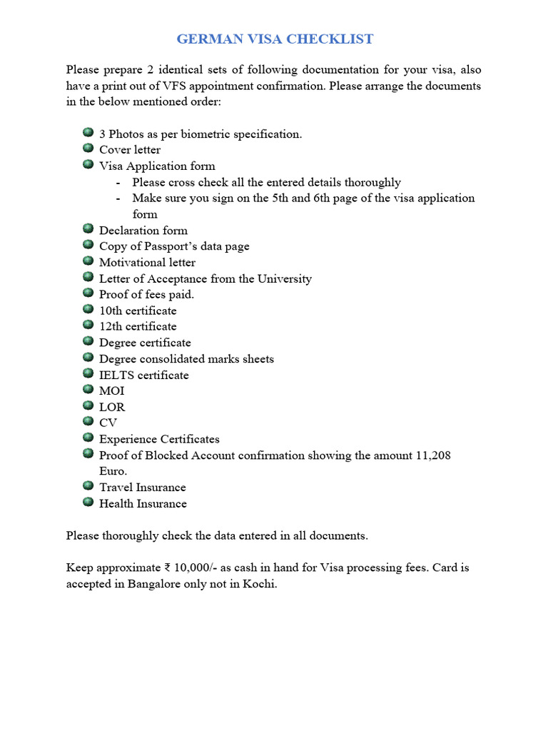 Visa Checklist | PDF