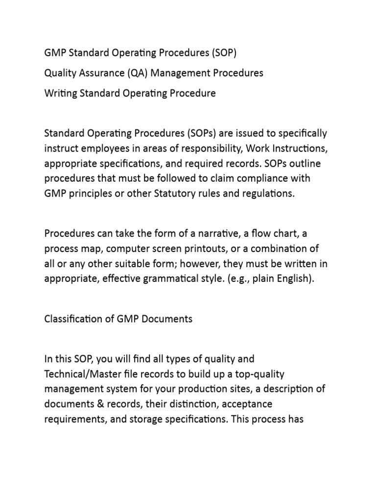 GMP Standard Operating Procedures | PDF | Audit | Specification ...
