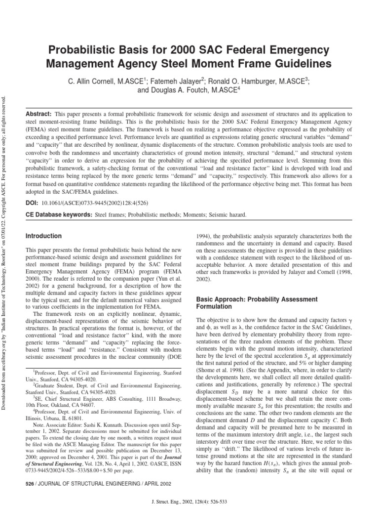 Cornell Et - Al. (2002) - Probabilistioc Basis For 2000 SAC FEMA Steel ...