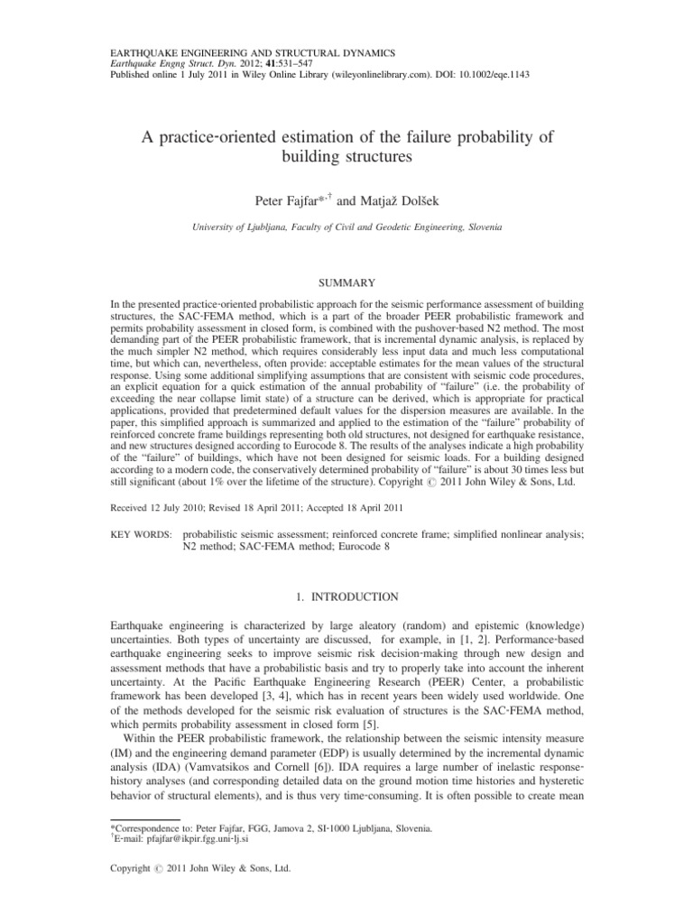 Fajfar and Dolšek (2012) - A Practice Oriented Estimation of The Failure Probability of Building ...