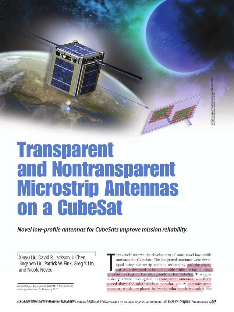 Transparent and Nontransparent Microstrip Antennas On A CubeSat Novel Low-Profile Antennas For ...