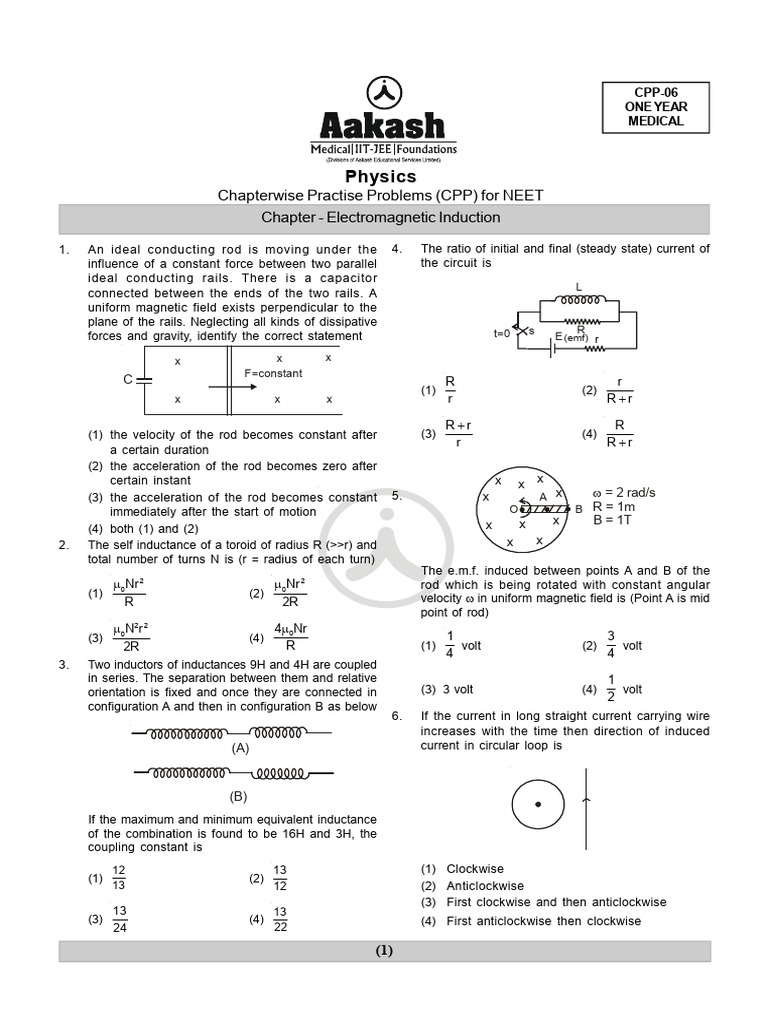 Akash Physics (12th) CPP 6 | PDF | Inductance | Inductor